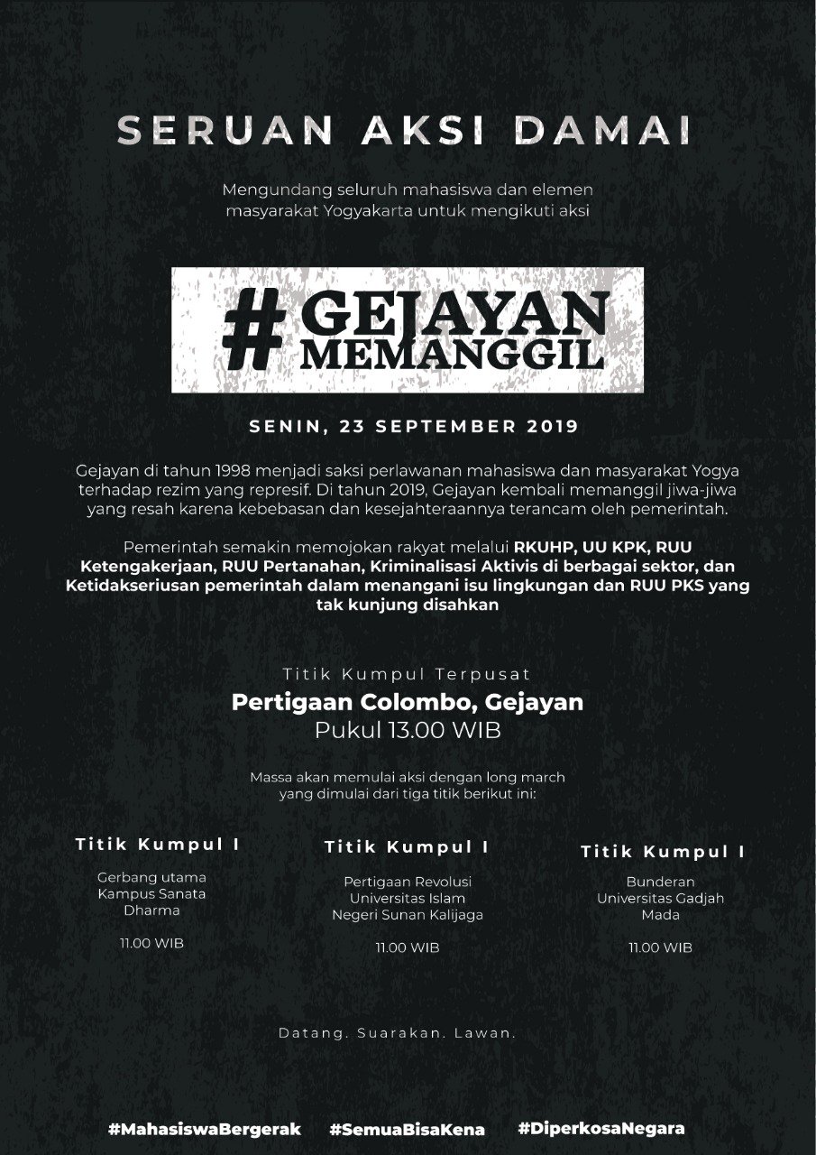 Gejayan Memanggil, mahasiswa Yogyakarta tolak RUU bermasalah